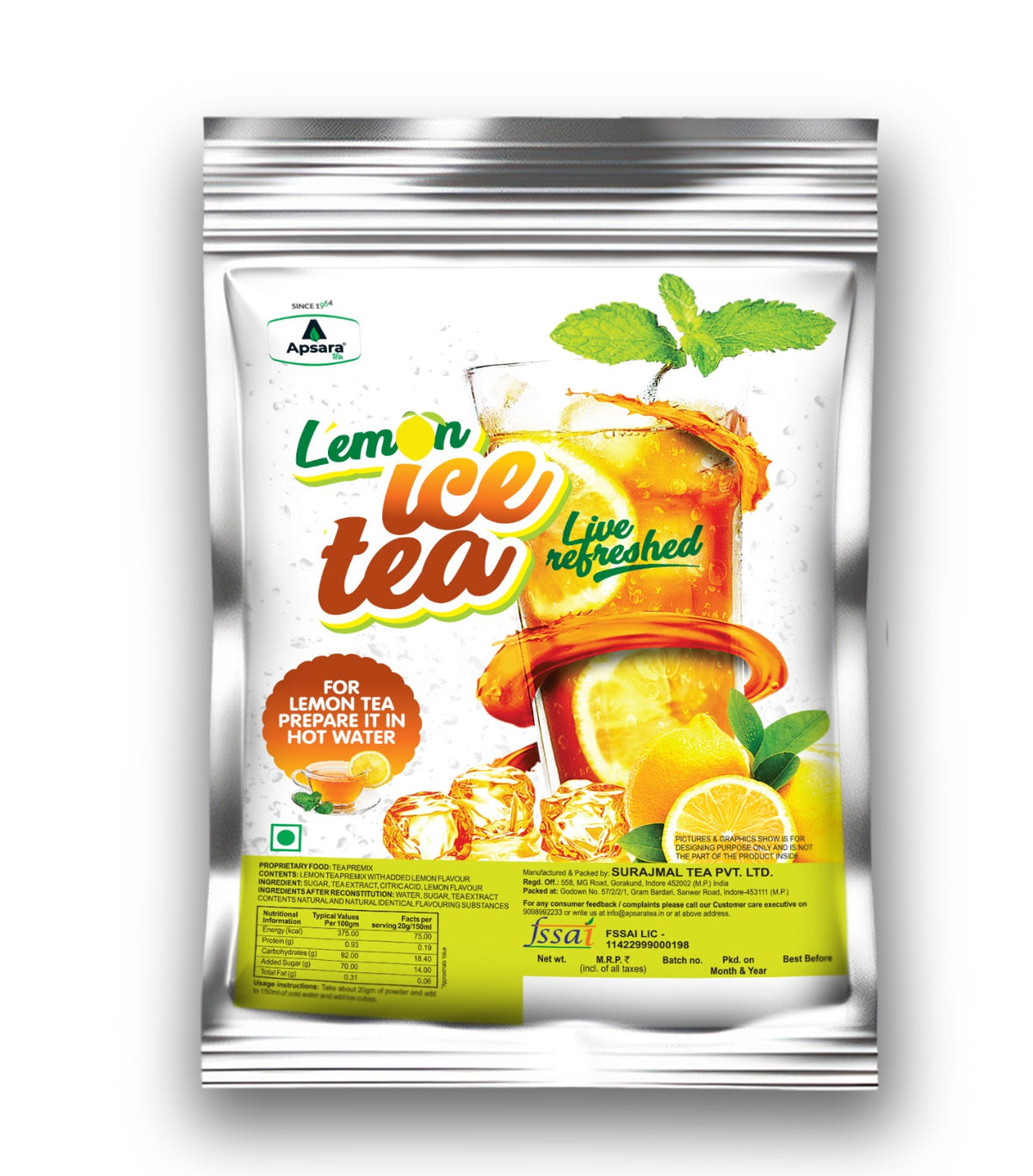 Apsara Tea Instant Premix Lemon Ice Tea | 2 In-1 Tea, Lemon Flavoured